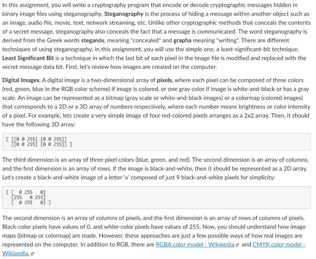 Steganography ADT: 1. Steganography() - creates an | Chegg.com