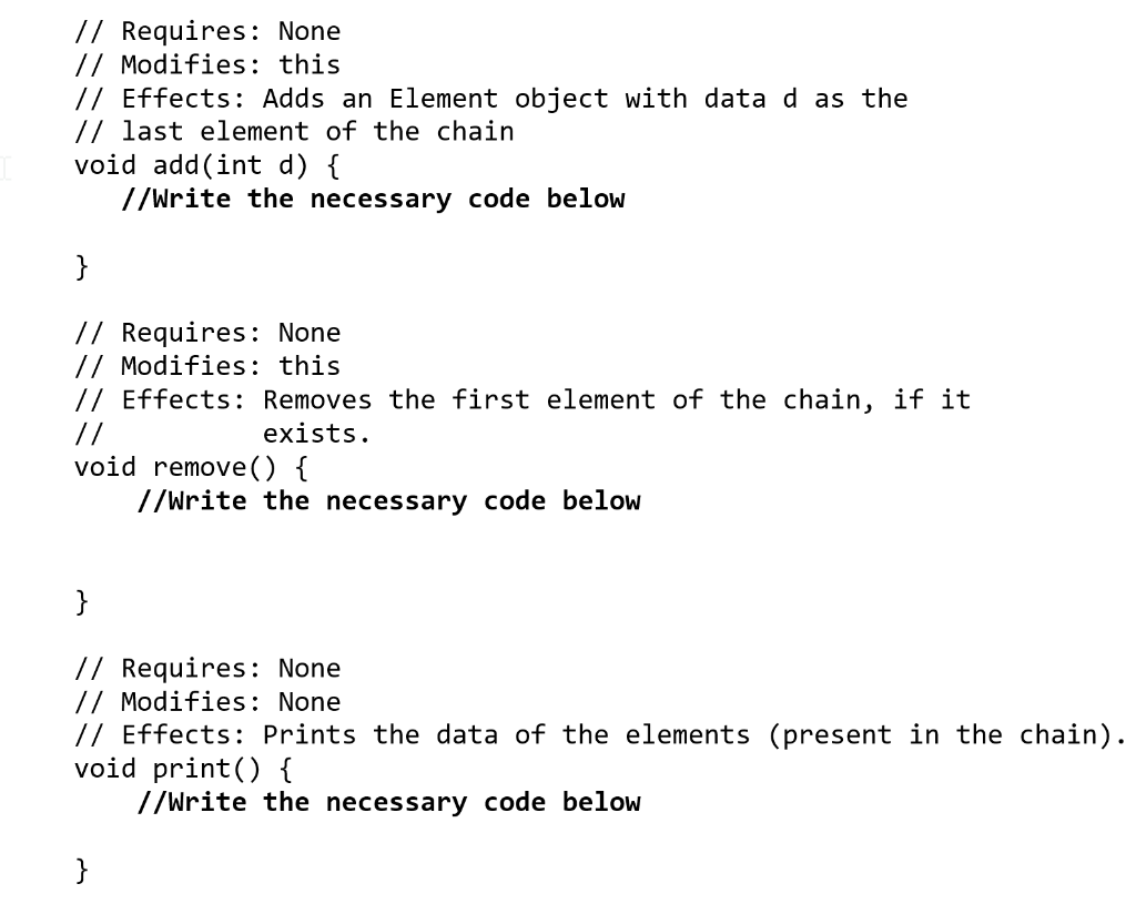 Solved // Requires: None // Modifies: this // Effects: Adds | Chegg.com