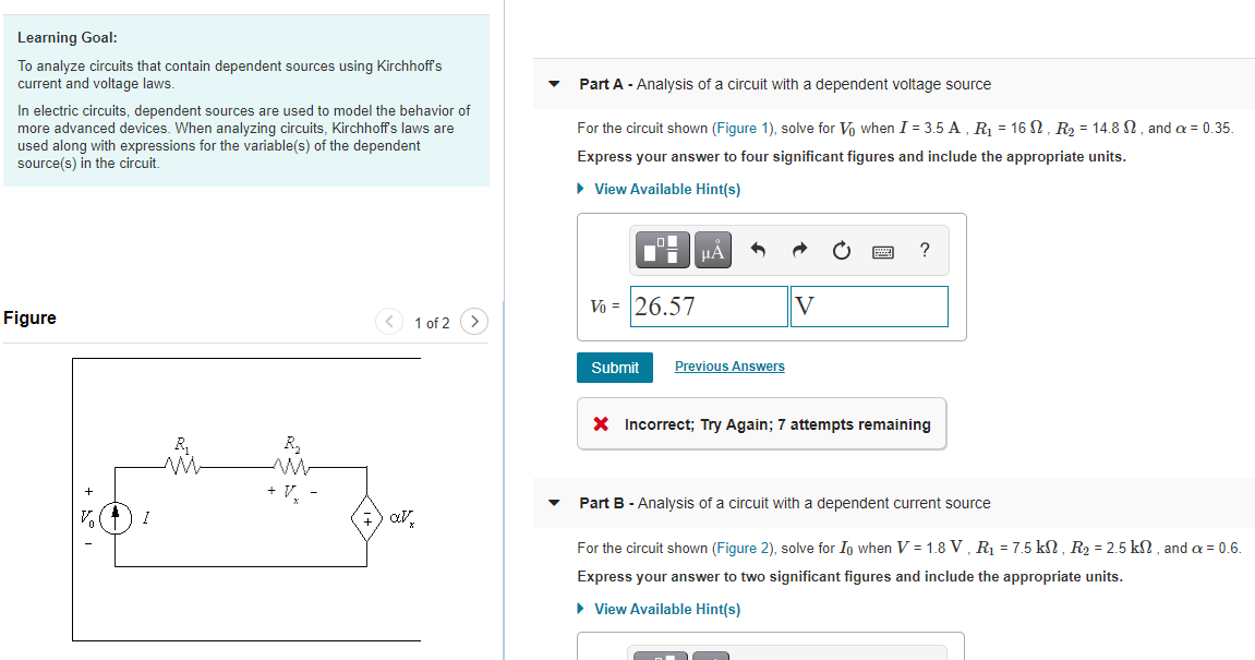 Solved Part A - Analysis of a circuit with a dependent | Chegg.com