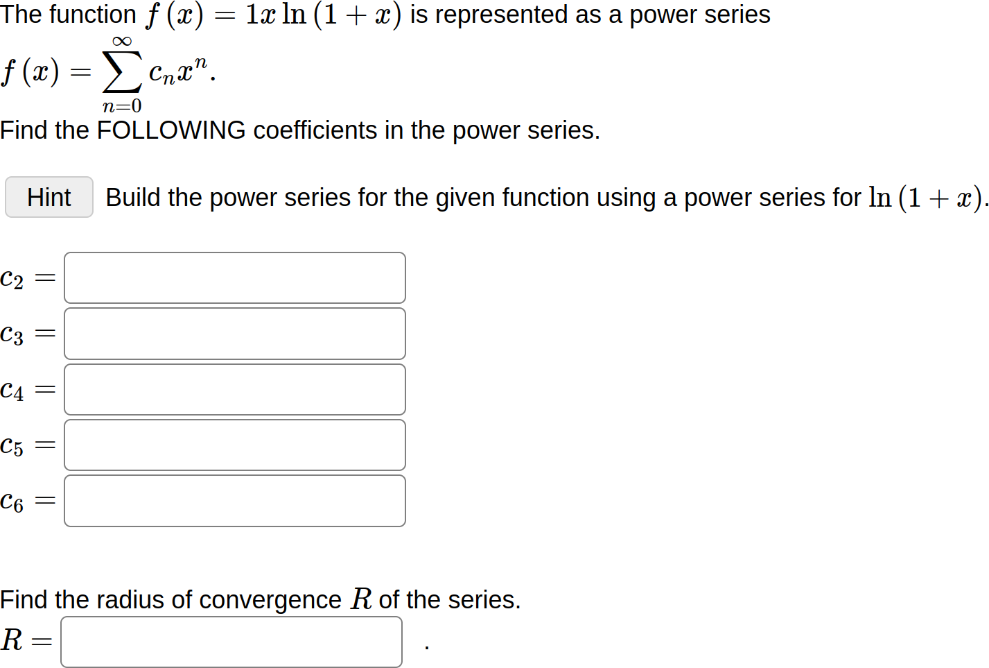 Solved The function f(x)=1xln(1+x) is represented as a power | Chegg.com