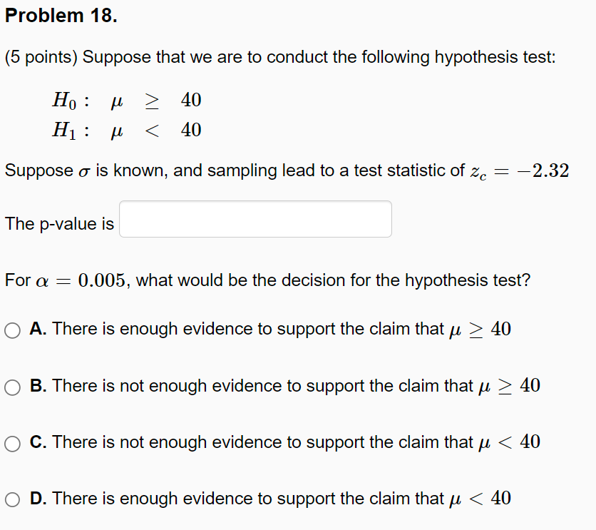 Solved (5 points) Suppose that we are to conduct the | Chegg.com