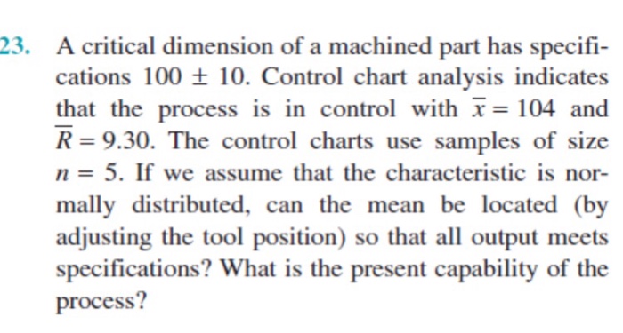 Solved 23. A critical dimension of a machined part has | Chegg.com