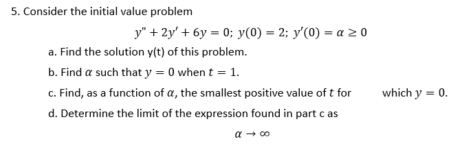 Solved 5. Consider the initial value problem y" + 2y' + 6y = | Chegg.com