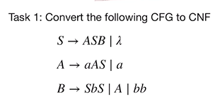 Solved Task 1: Convert the following CFG to CNF | Chegg.com