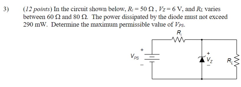 Solved (12 points) In the circuit shown below, Ri=50Ω,VZ=6 | Chegg.com