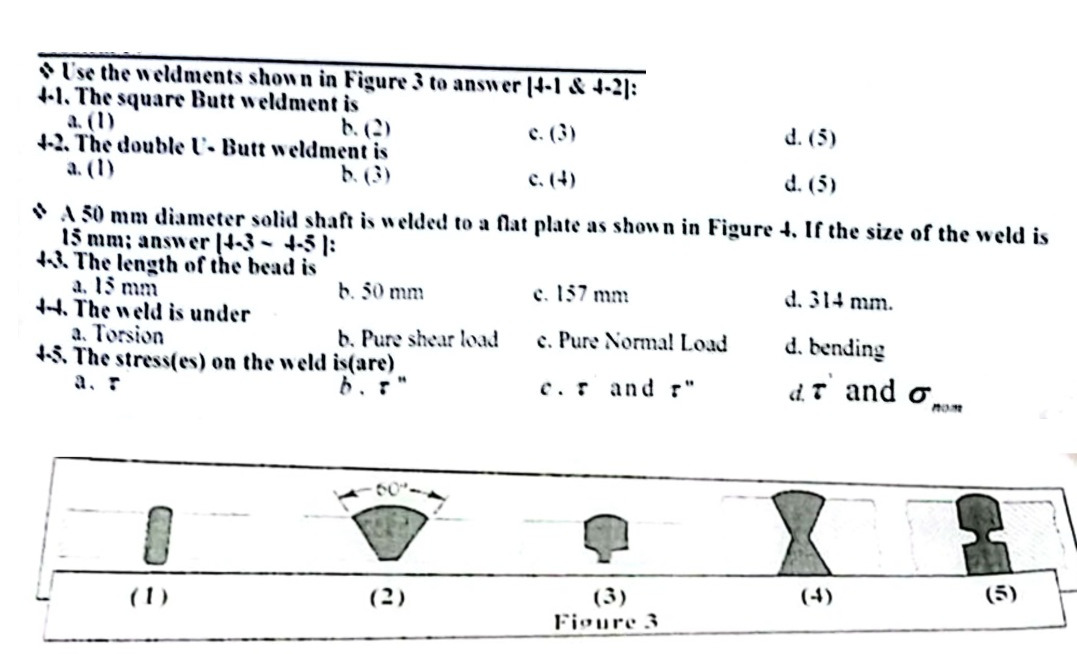 Solved T'se the weldments show n ﻿in Figure 3 ﻿to answer | Chegg.com