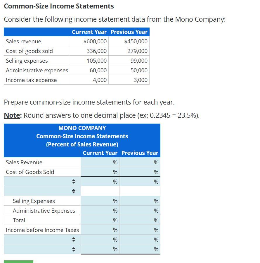 Solved Common-Size Income Statements Consider the following | Chegg.com