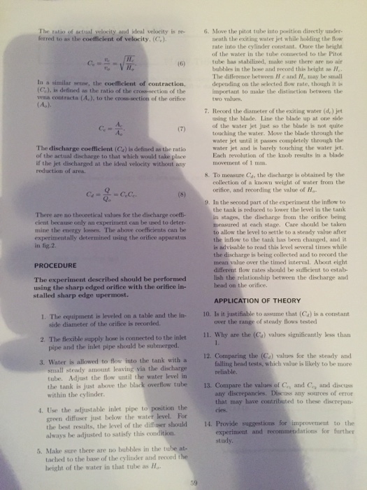 Solved EXPERIMENT 106 FLOW THROUGH AN ORIFICE A traverse | Chegg.com