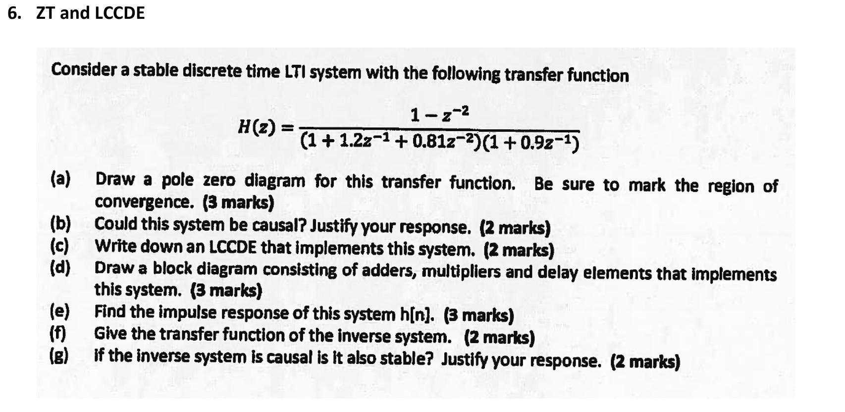Solved Consider a stable discrete time LTI system with the | Chegg.com