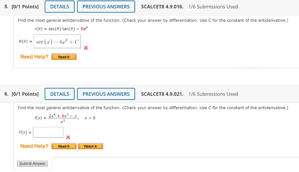 Solved 5. [0/1 Points] DETAILS PREVIOUS ANSWERS SCALCET8 | Chegg.com