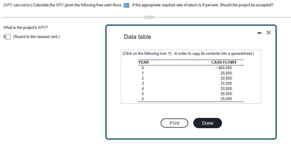 Solved (NPV calculation) Calculate the NPV given the | Chegg.com
