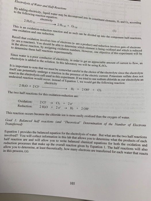 Electrolysis of Water and Half-Reactions ,liquid | Chegg.com