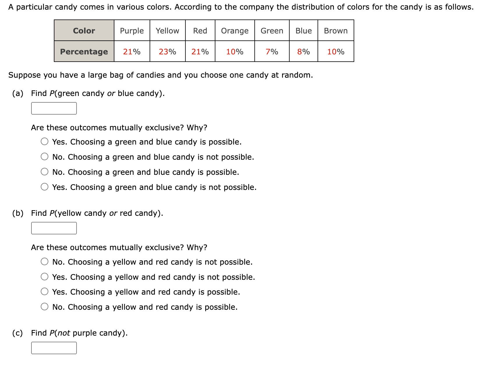 Solved A particular candy comes in various colors. According | Chegg.com