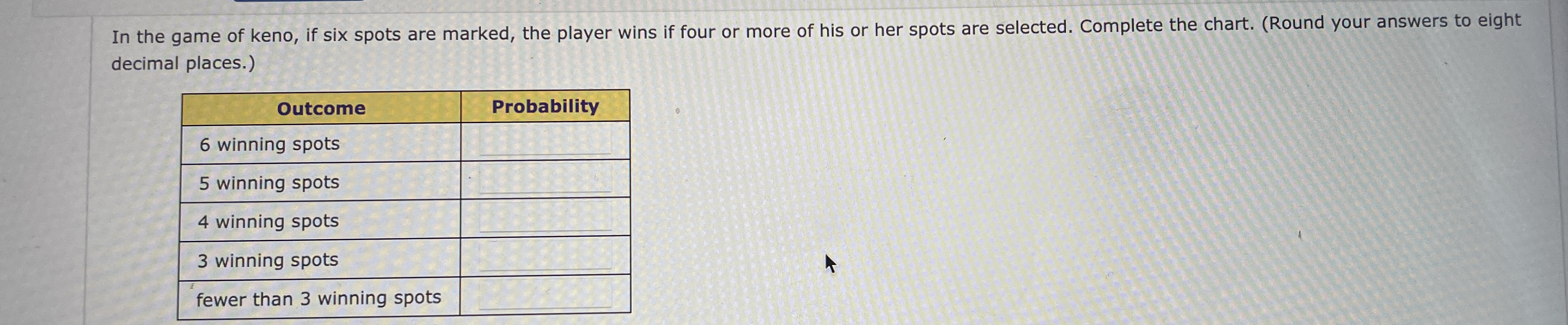 Solved In the game of keno, if six spots are marked, the | Chegg.com