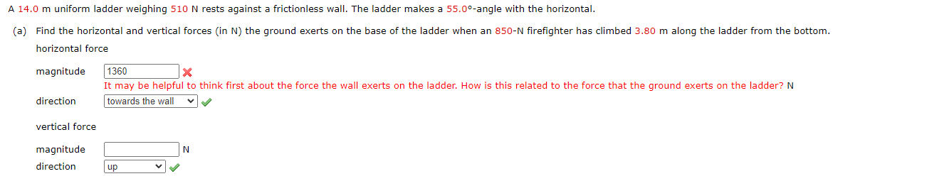 Solved A 14.0 m uniform ladder weighing 510 N rests against | Chegg.com