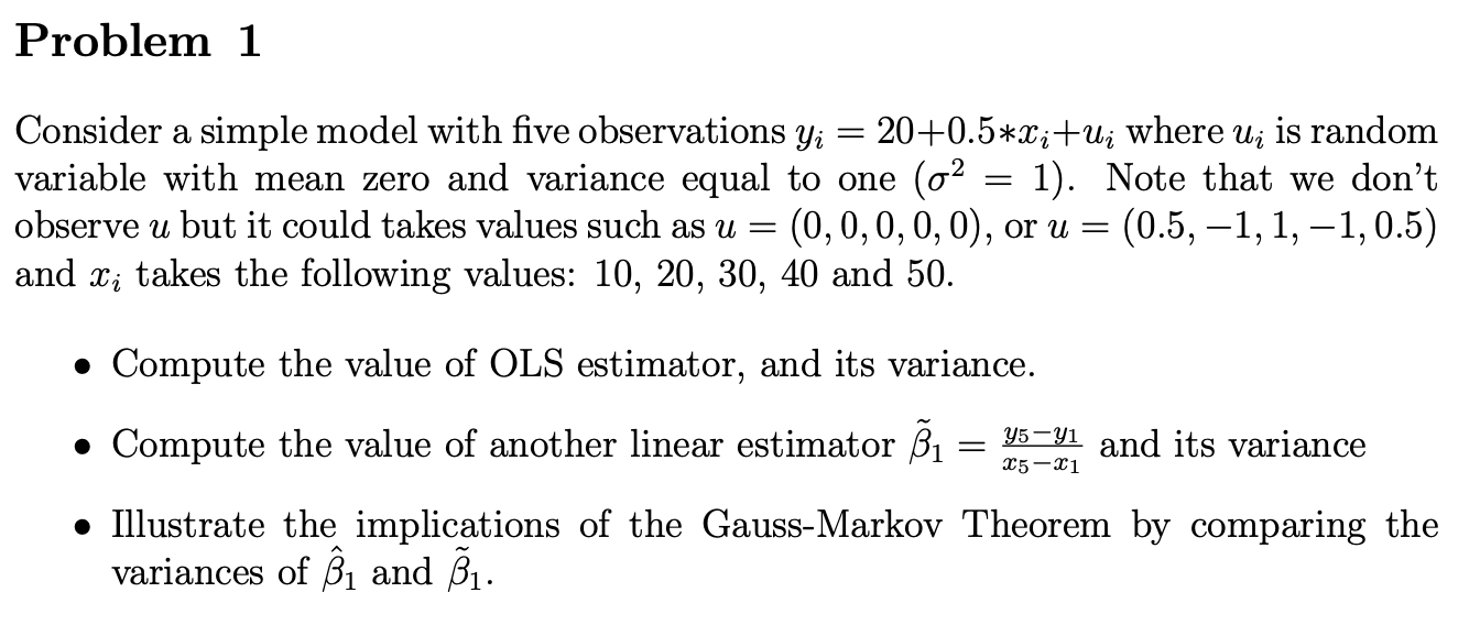 Consider a simple model with five observations | Chegg.com