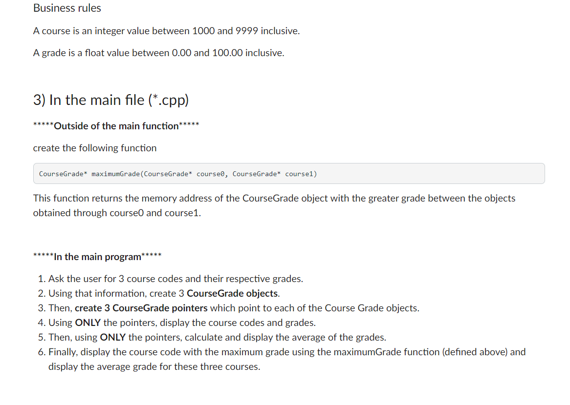 Solved 2) class CourseGrade Use a header file and a source | Chegg.com