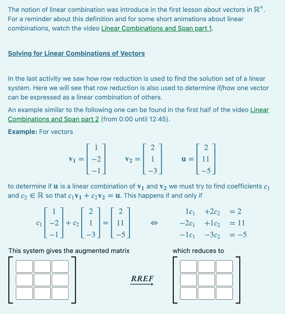 Solved The notion of linear combination was introduce in the | Chegg.com