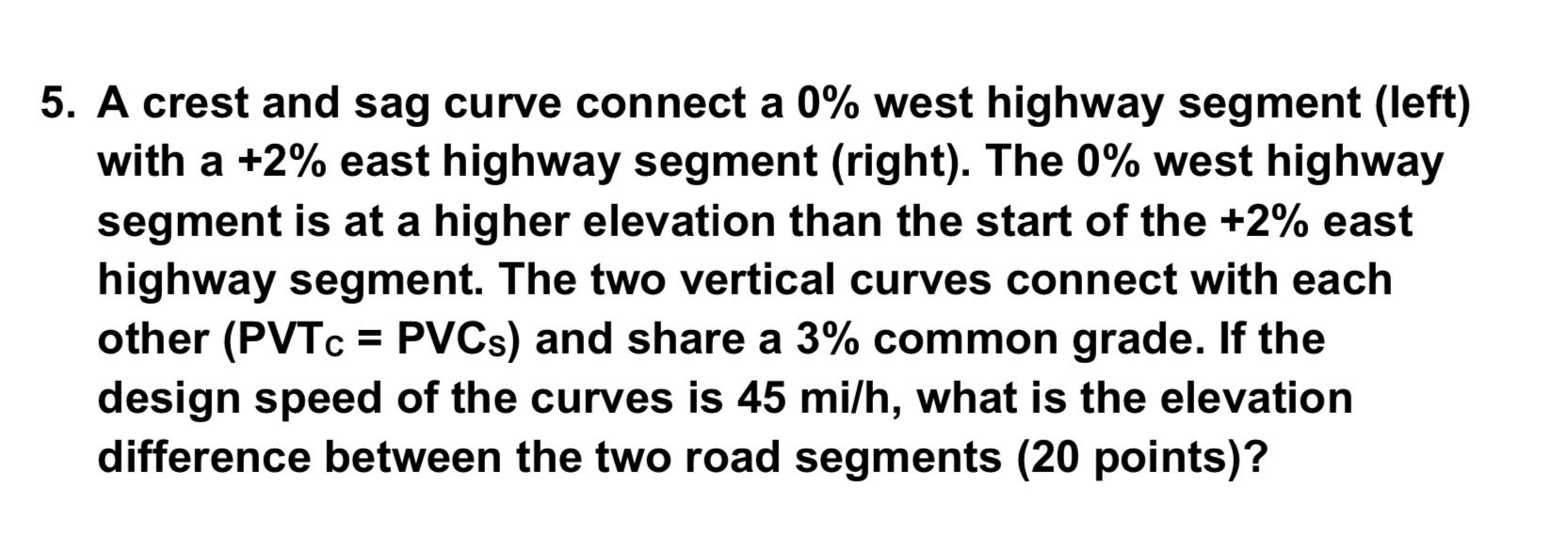 Solved 5. A crest and sag curve connect a 0% west highway | Chegg.com