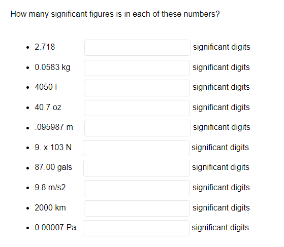 Solved How many significant figures is in each of these | Chegg.com
