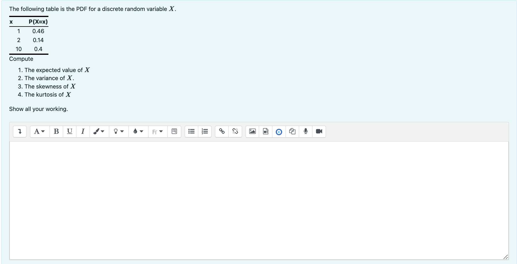 The following table is the PDF for a discrete random | Chegg.com