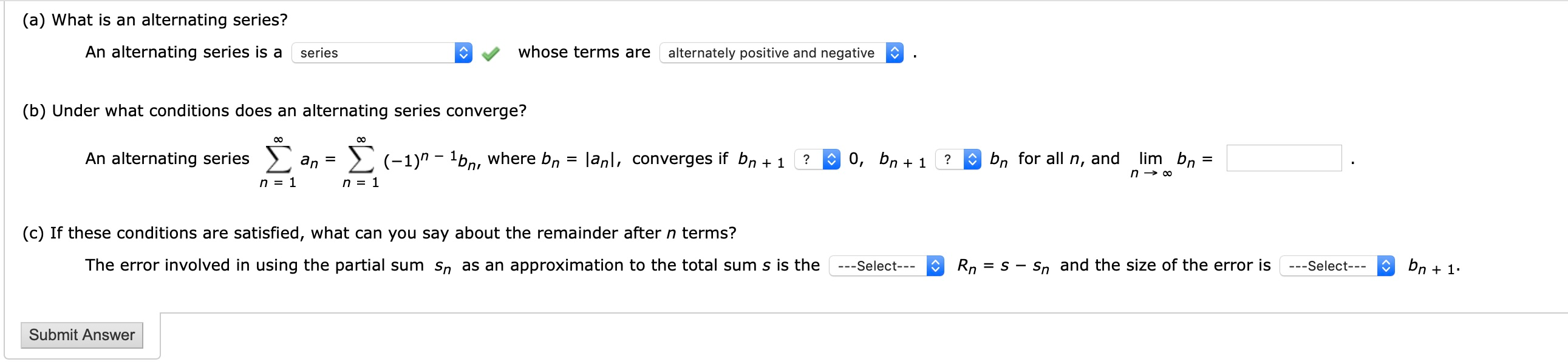 Solved (a) What is an alternating series? An alternating | Chegg.com