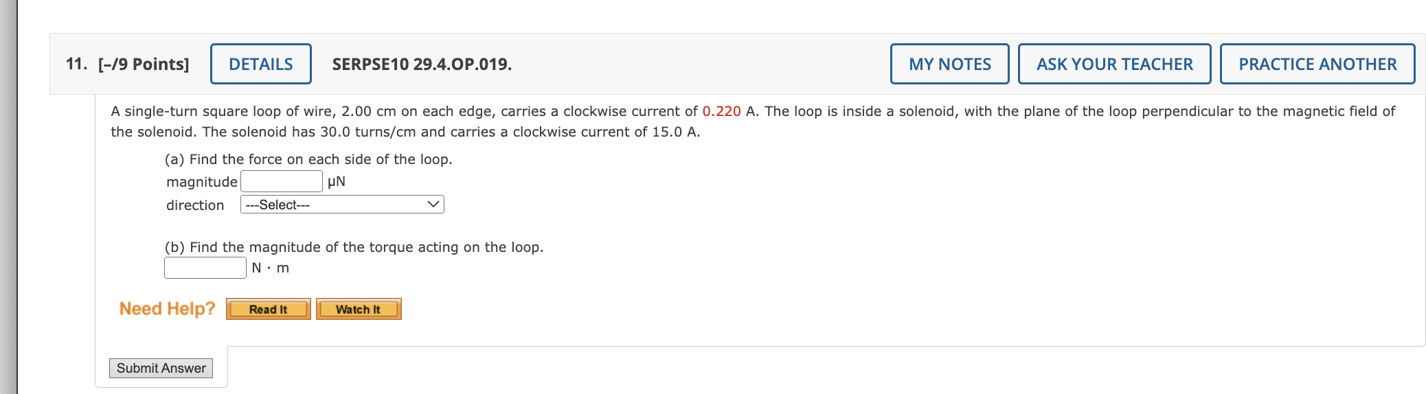 Solved [-/9 Points ] SERPSE10 29.4.OP.019. A single-turn | Chegg.com