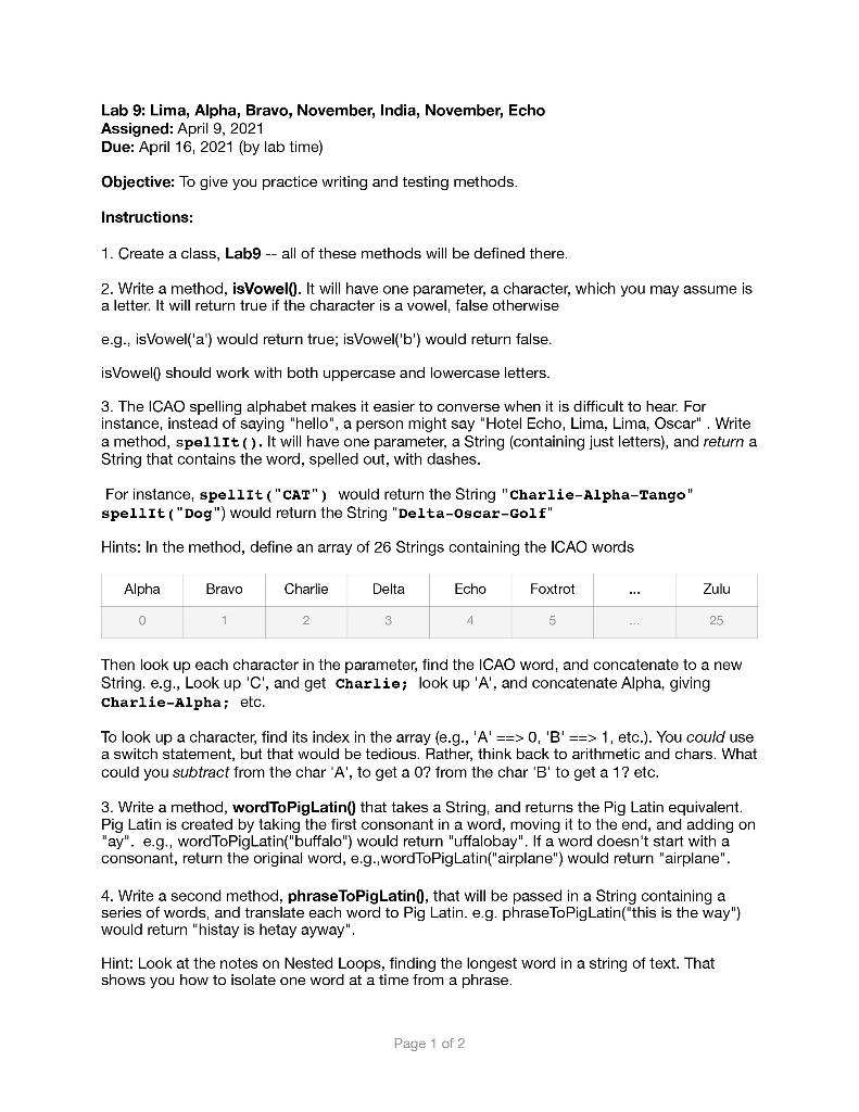 Solved Lab 9: Lima, Alpha, Bravo, November, India, November, | Chegg.com