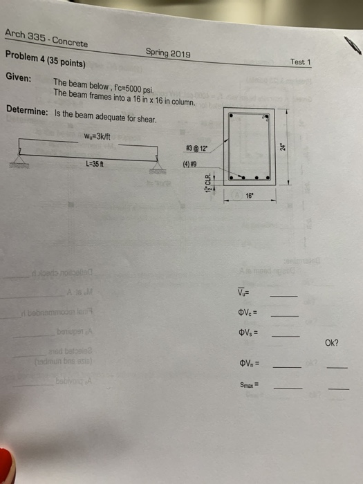 Solved Arch 335-Concrete Problem 4 (35 points) Given: The | Chegg.com