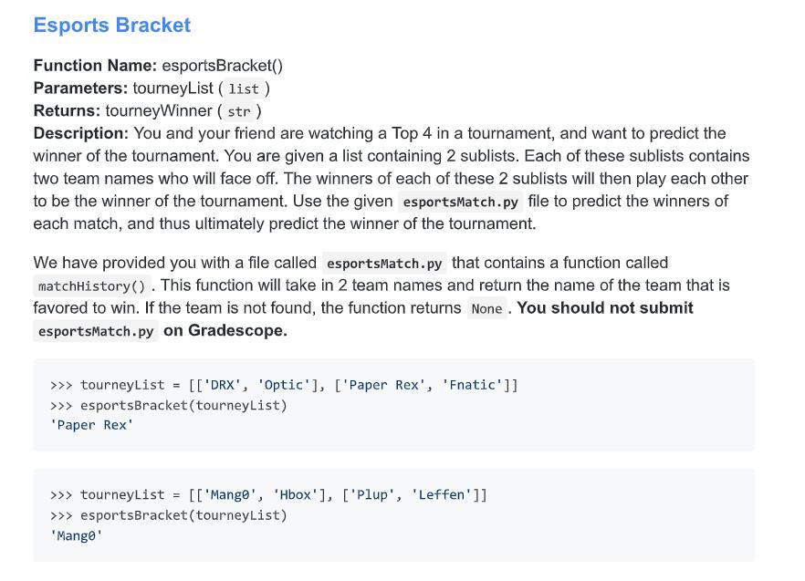 Solved solve it as python def matchHistory(team1, | Chegg.com