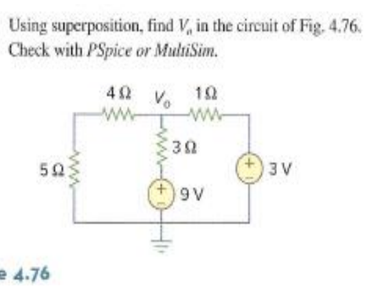 Solved Using superposition, find V, in the circuit of Fig. | Chegg.com