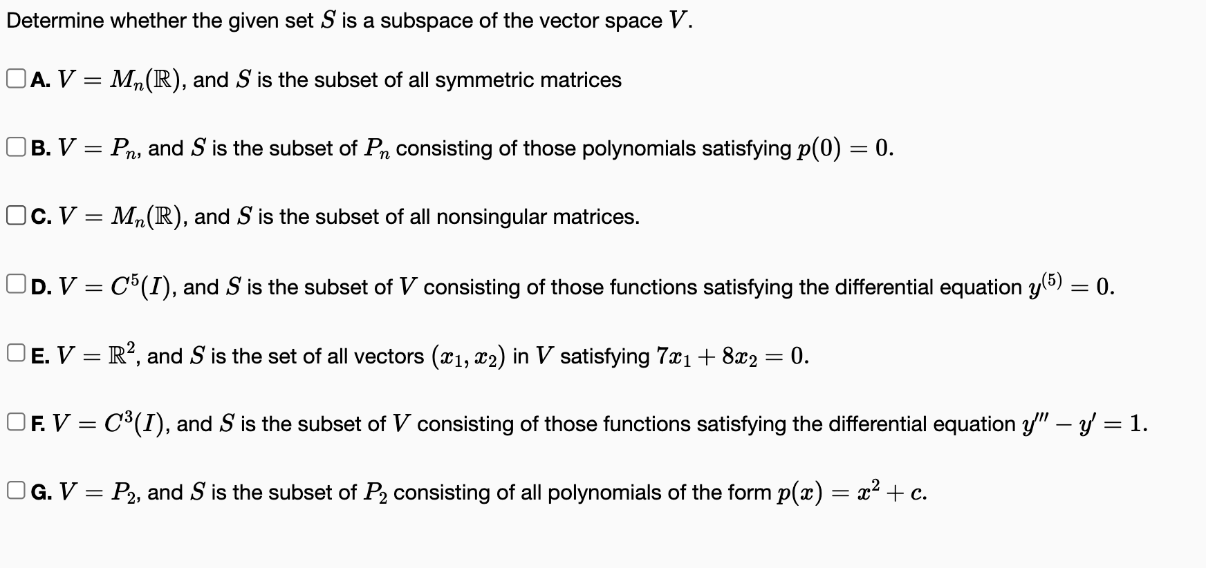 Solved Determine whether the given set S is a subspace of | Chegg.com