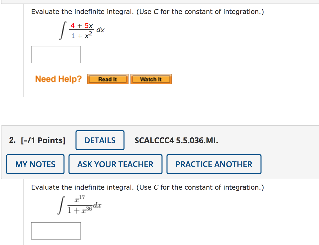 Solved Evaluate the indefinite integral. (Use C for the | Chegg.com