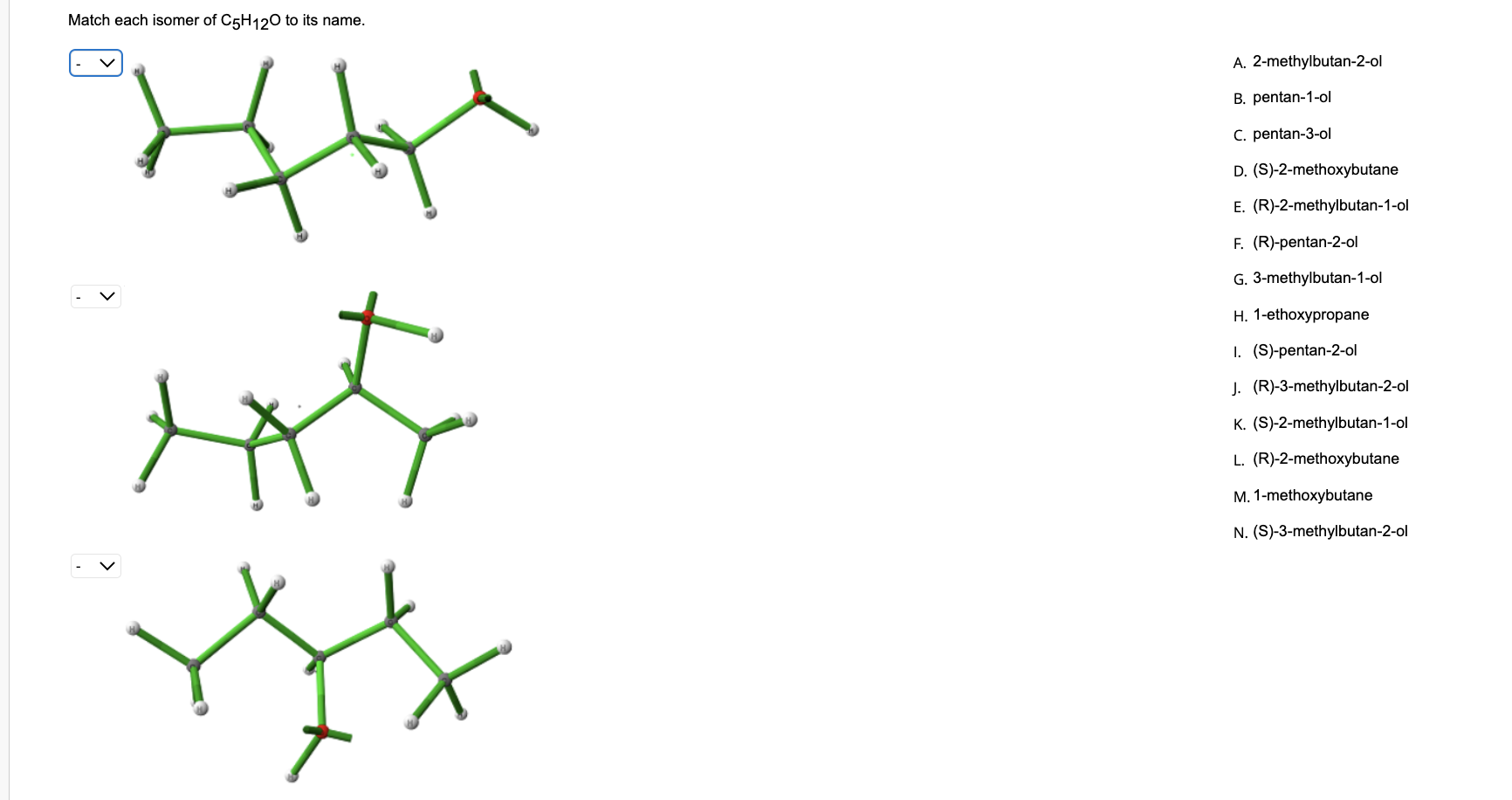 Solved Match each isomer of C5H12O to its name. A. | Chegg.com