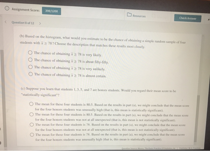 Solved Assignment Score: 398/1200 Resources Check Answer | Chegg.com
