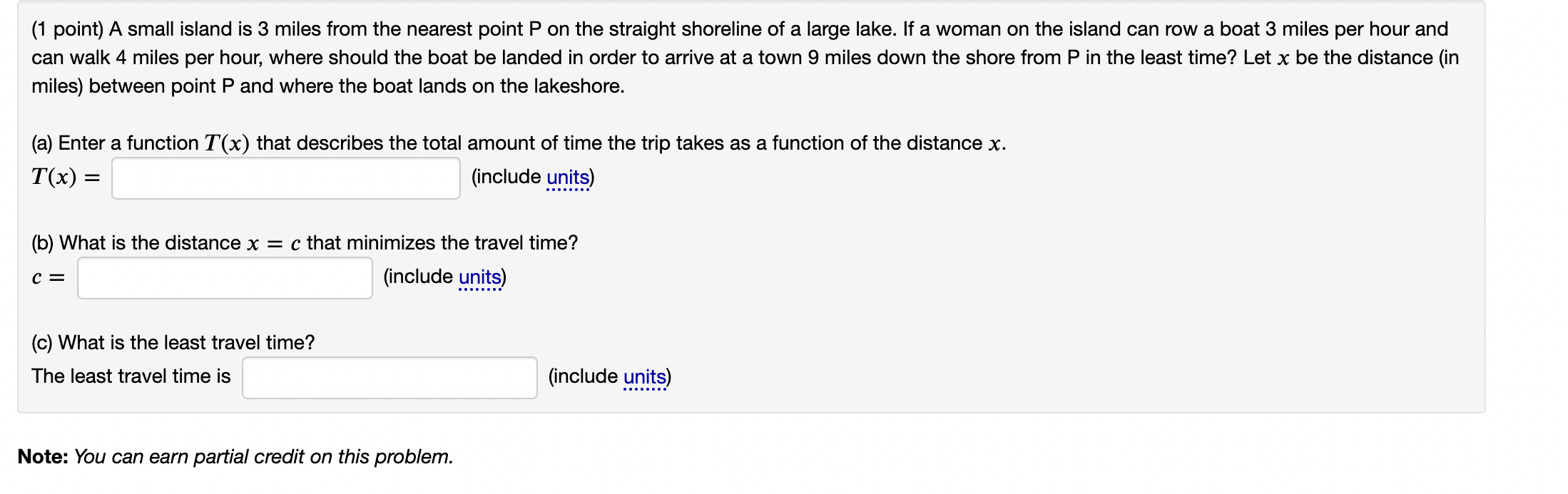 Solved (1 point) A small island is 3 miles from the nearest | Chegg.com