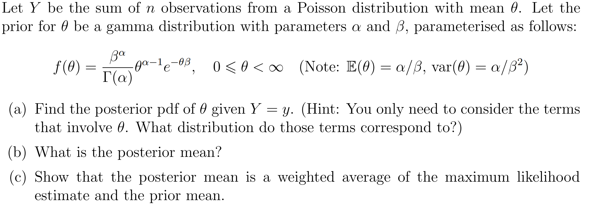 Solved Let Y be the sum of n observations from a Poisson | Chegg.com