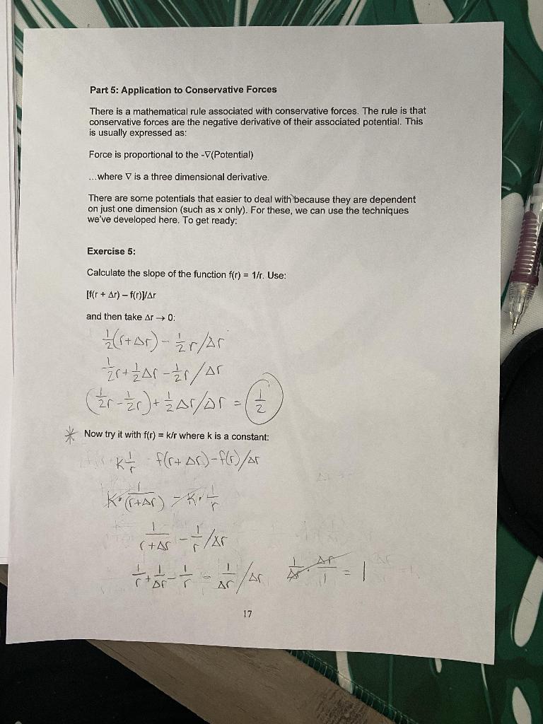 Solved Part 5: Application to Conservative Forces There is a | Chegg.com