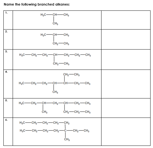 Solved Name the following branched alkanes: 1. HC -CH-CH CHE | Chegg.com