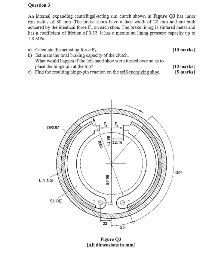Solved Question 3 An internal expanding centrifugal-acting | Chegg.com