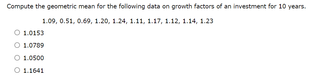 Solved Compute the geometric mean for the following data on | Chegg.com