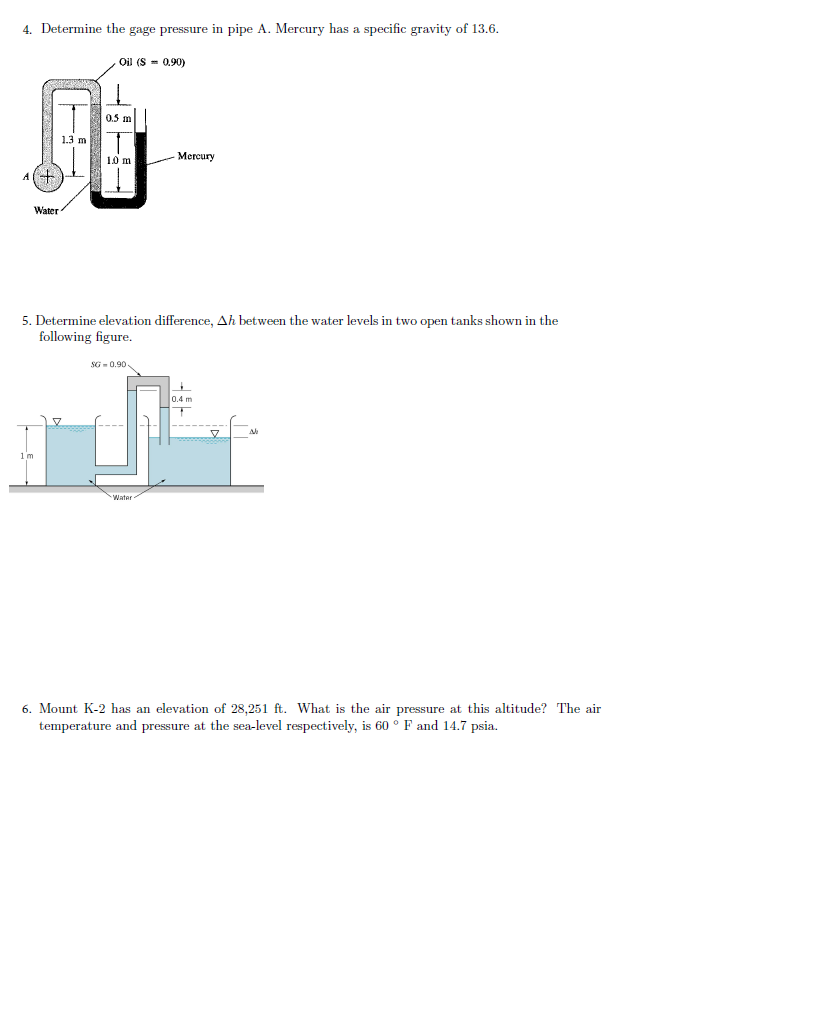 Solved . Determine the gage pressure in pipe A. Mercury has | Chegg.com