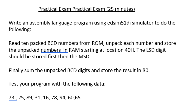 Solved Write an assembly language program using edsim51di | Chegg.com