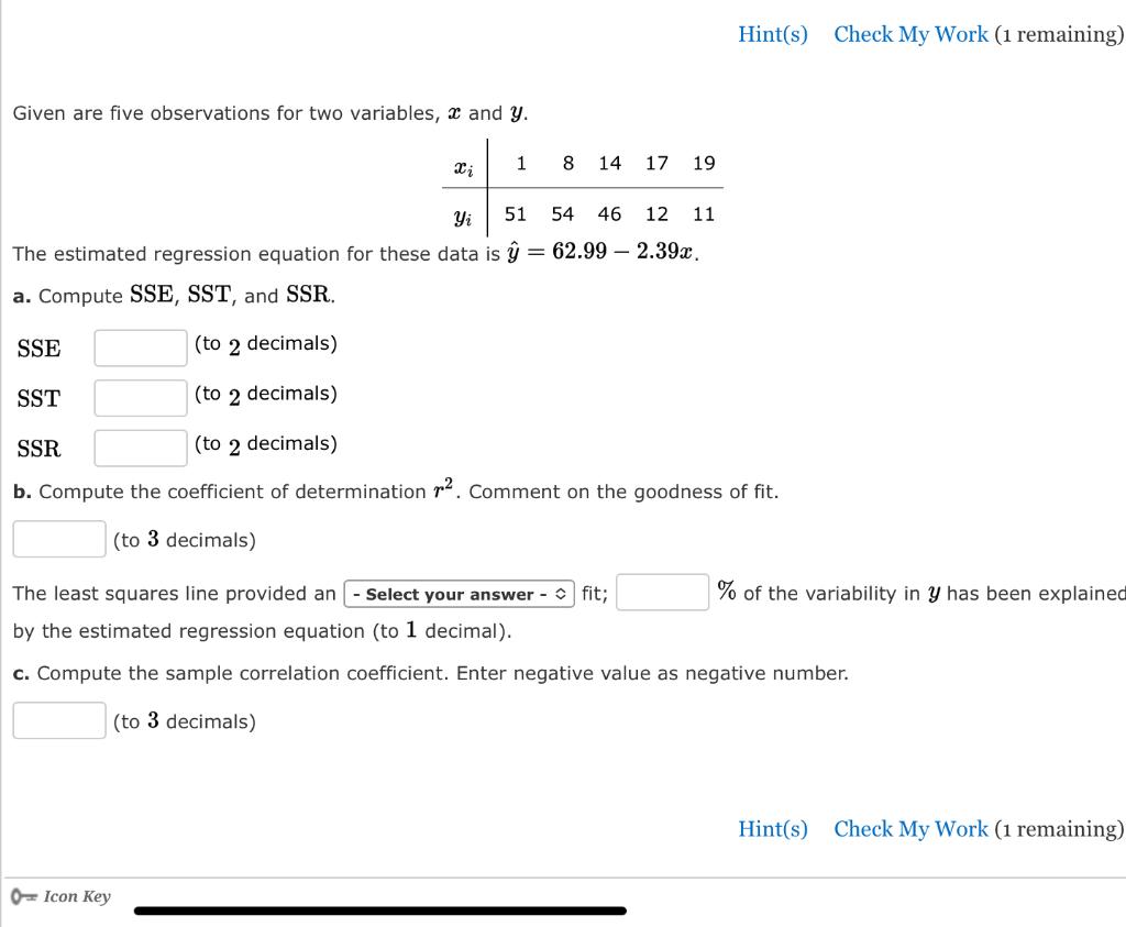 Solved Hint(s) Check My Work (1 remaining) Given are five | Chegg.com