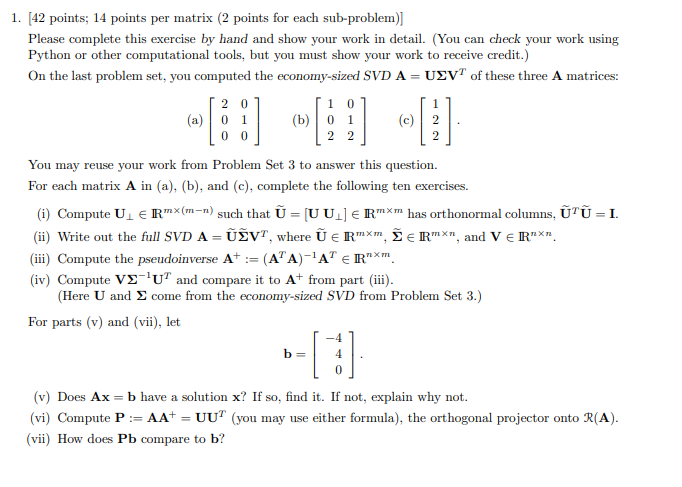 Solved [42 points; 14 points per matrix ( 2 points for each | Chegg.com
