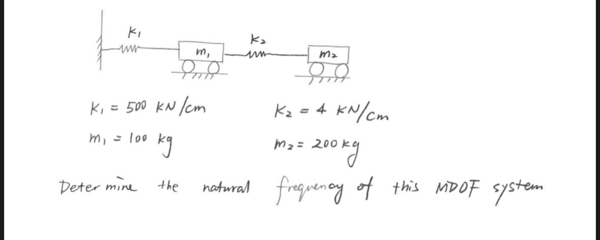 Solved k1=500kN/cmm1=100 kgk2=4kN/cmm2=200 kg Determine the | Chegg.com