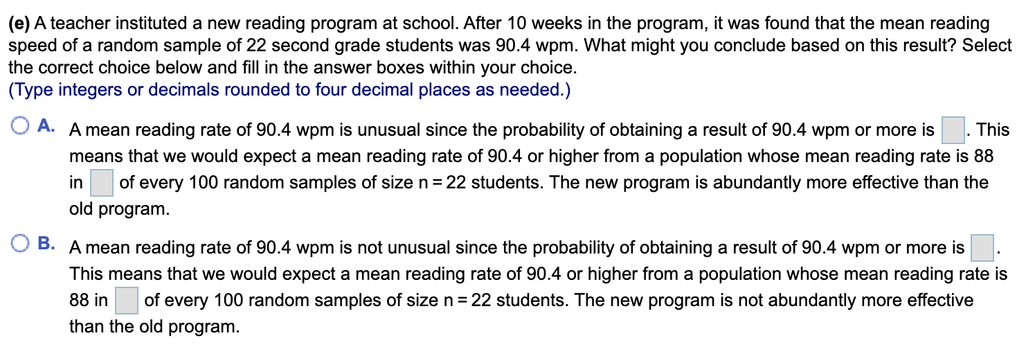 Solved The reading speed of second grade students in a large | Chegg.com