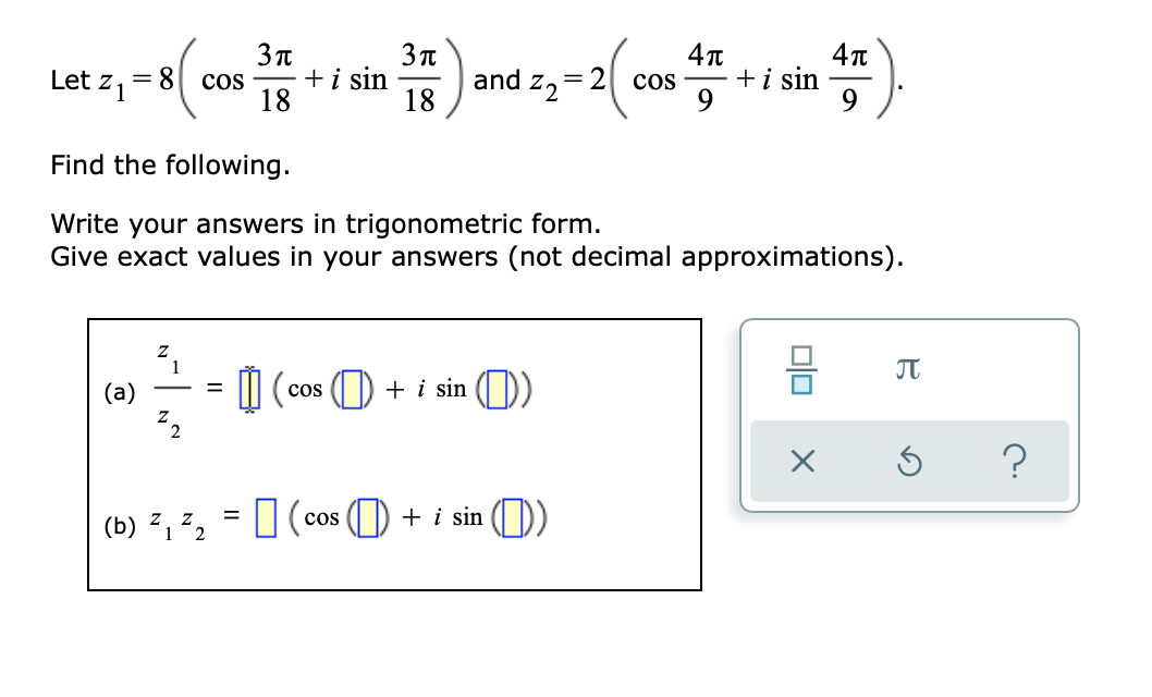 Solved 41 Let 21 31 = 8 cos 18 +i sin 3п 18 and 227 2( cos | Chegg.com