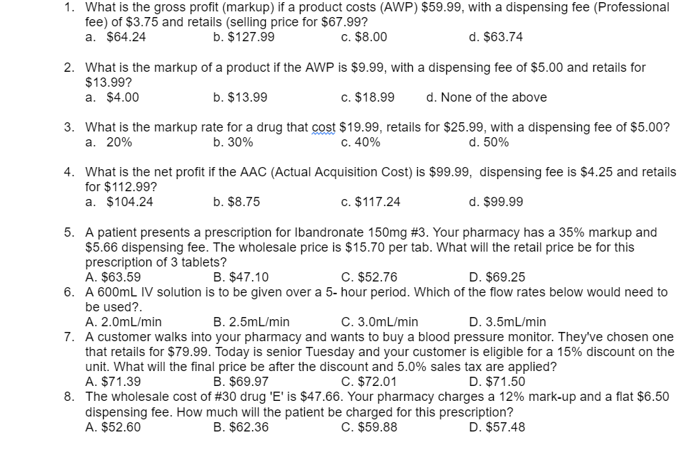 Solved 1. What is the gross profit (markup) if a product | Chegg.com