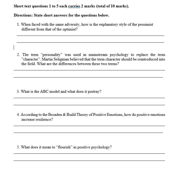 Solved Short text questions 1 to 5 each carries 2 marks | Chegg.com